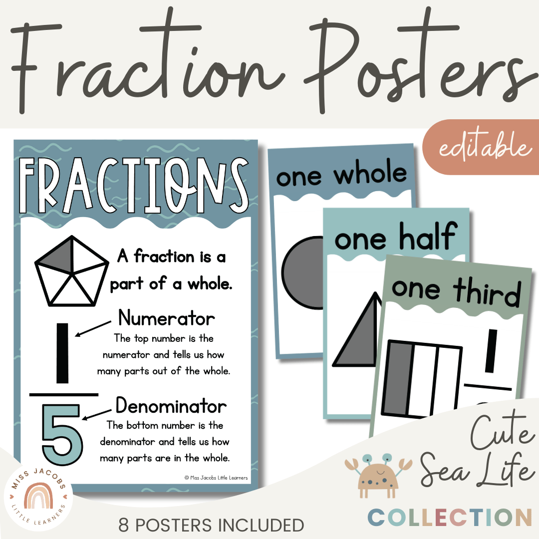 Cute Sea Life Fraction Posters - Miss Jacobs Little Learners