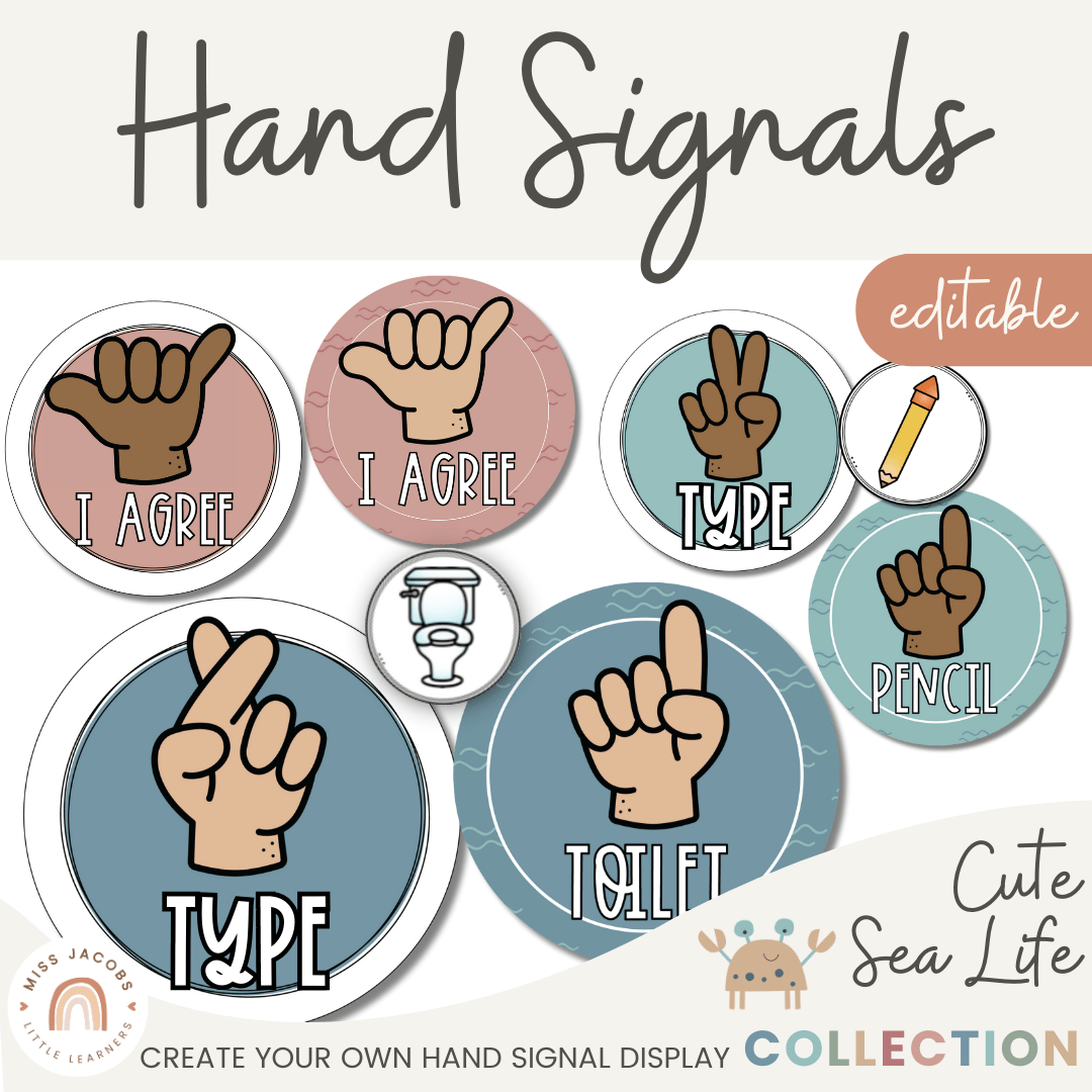 Hand Signals Posters - Cute Sea Life Classroom Decor