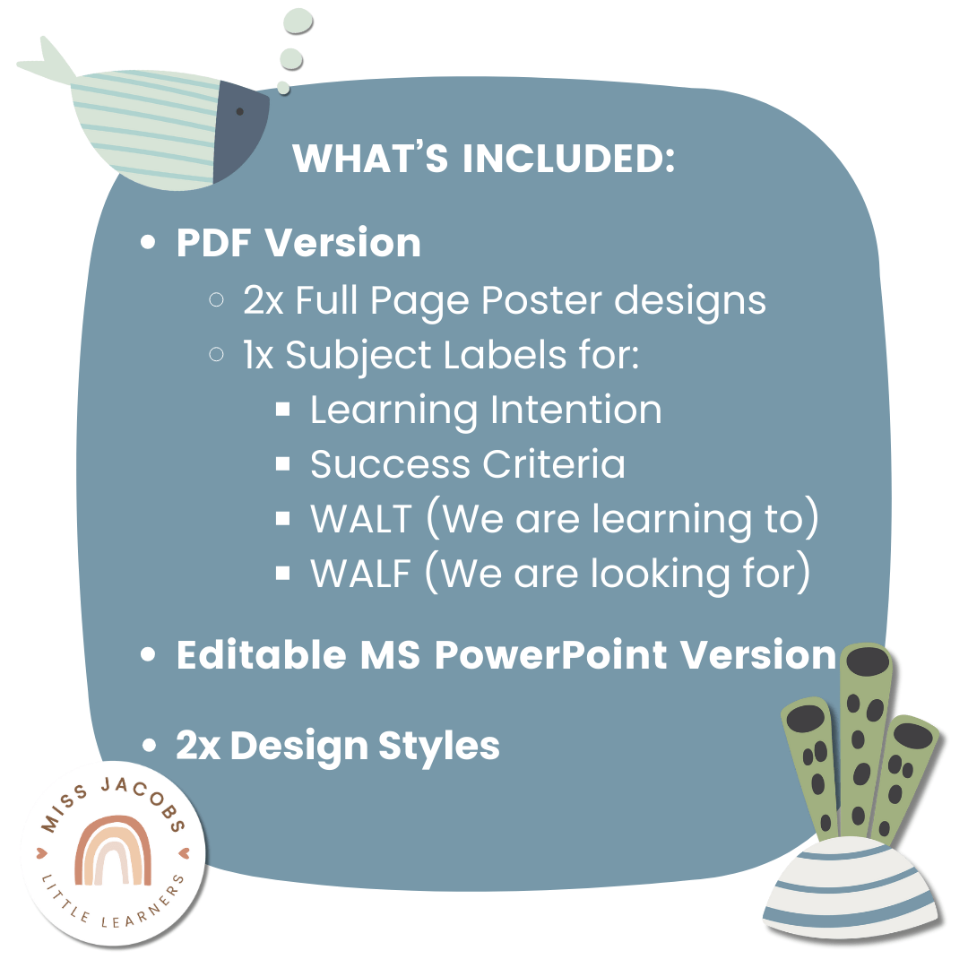 Learning Intention and Success Criteria Display - Cute Sea Life Decor