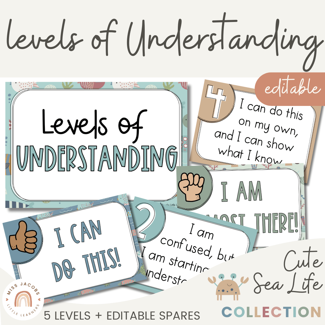Levels of Understanding Posters - Cute Sea Life Classroom Decor