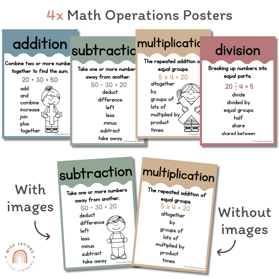 Math Operation Posters - Cute Sea Life Classroom Decor