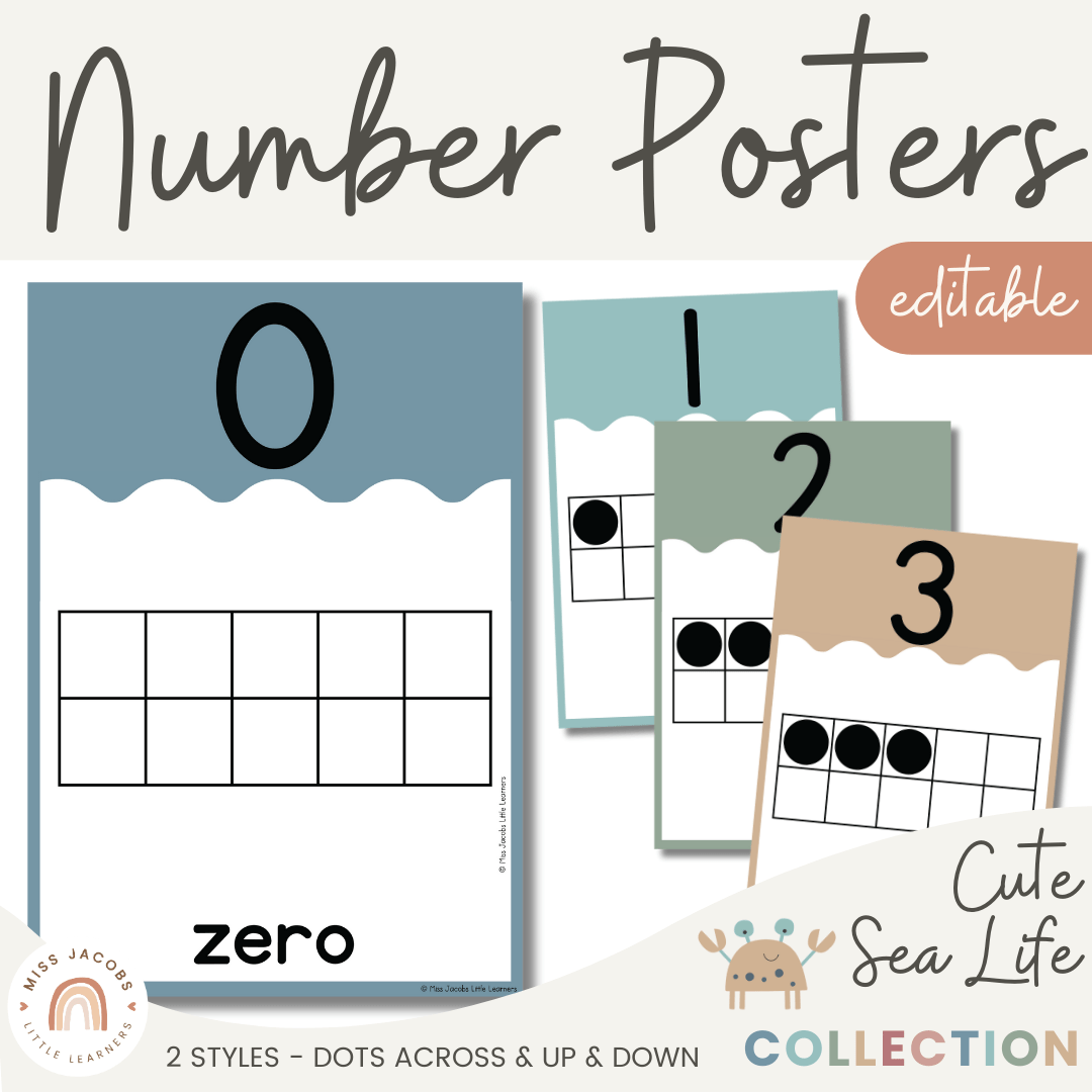 Cute Sea Life Number Posters with ten frames - Miss Jacobs Little Learners