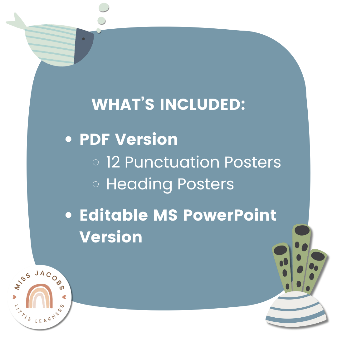 Punctuation Posters - Cute Sea Life Classroom Decor