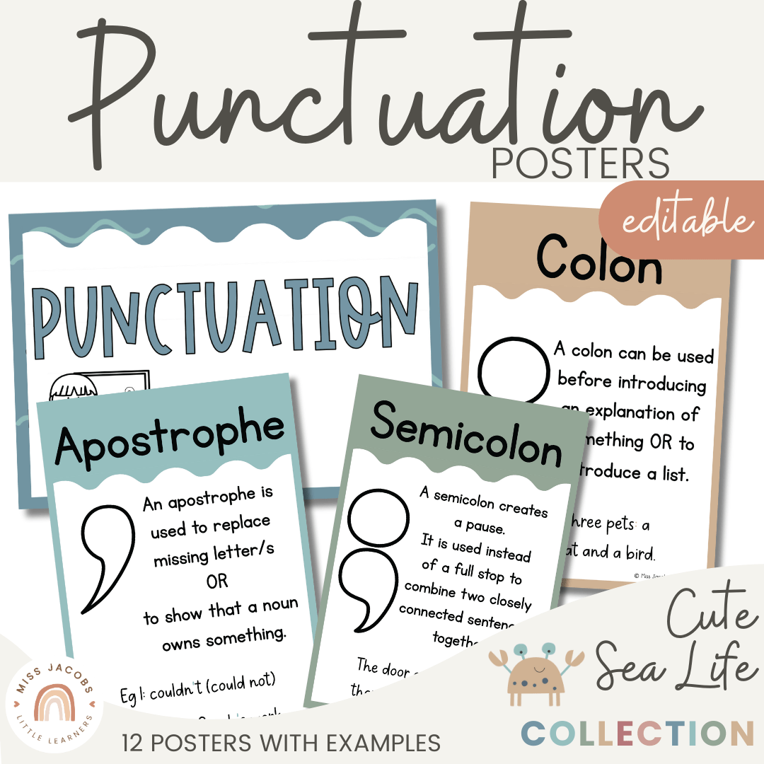 Punctuation Posters - Cute Sea Life Classroom Decor - Default Title