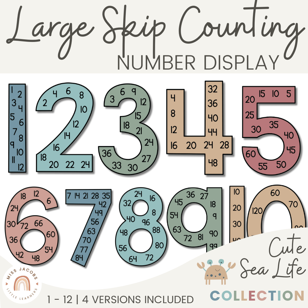 Skip Counting Large Number Display - Cute Sea Life Decor