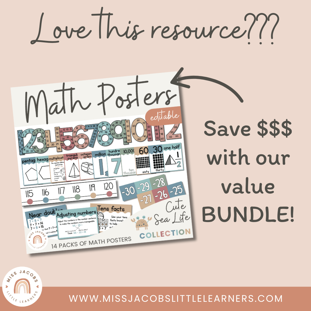 Skip Counting Large Number Display - Cute Sea Life Decor