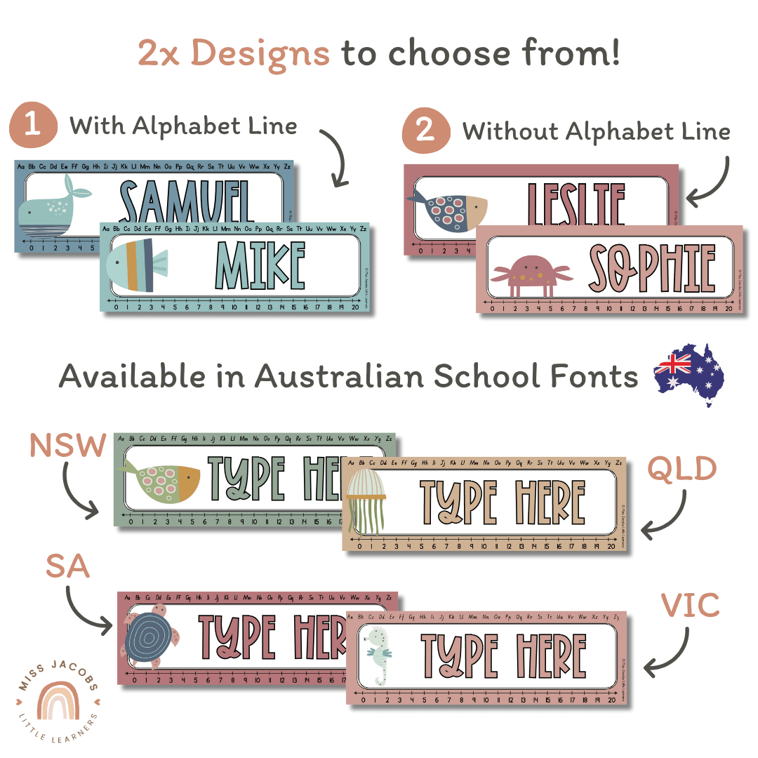 Student Desk Name Plates - Cute Sea Life