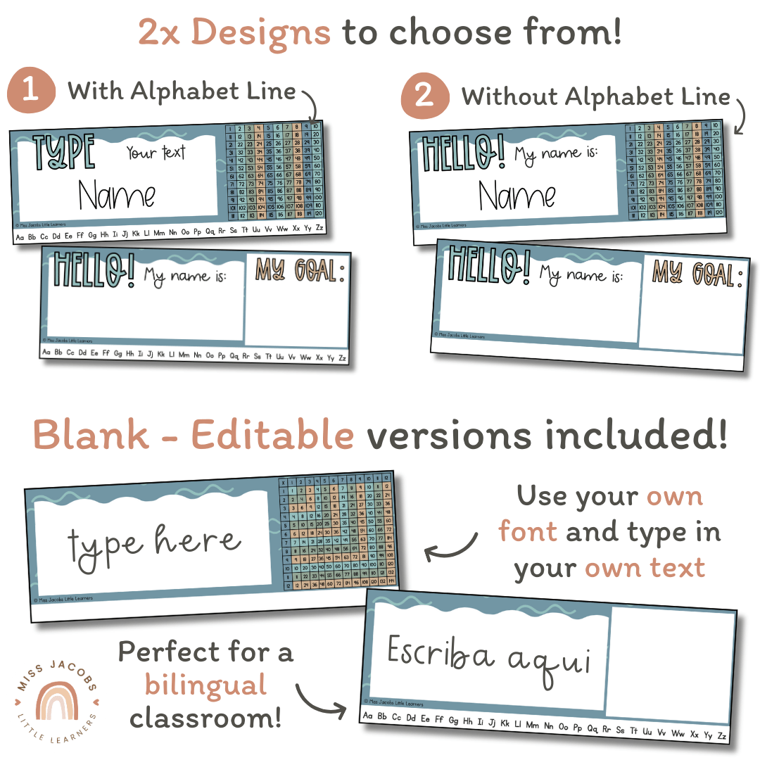 Student Desk Name Plate & Goals Mat - Cute Sea Life Decor