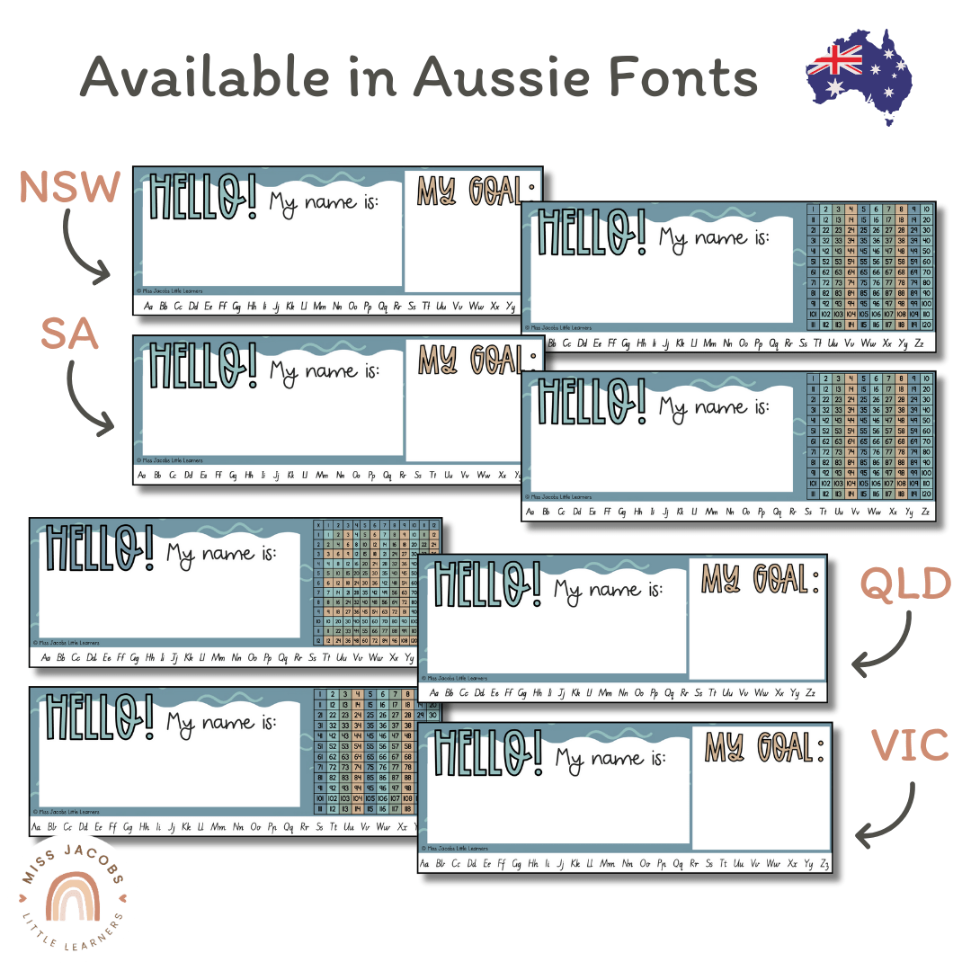 Student Desk Name Plate & Goals Mat - Cute Sea Life Decor