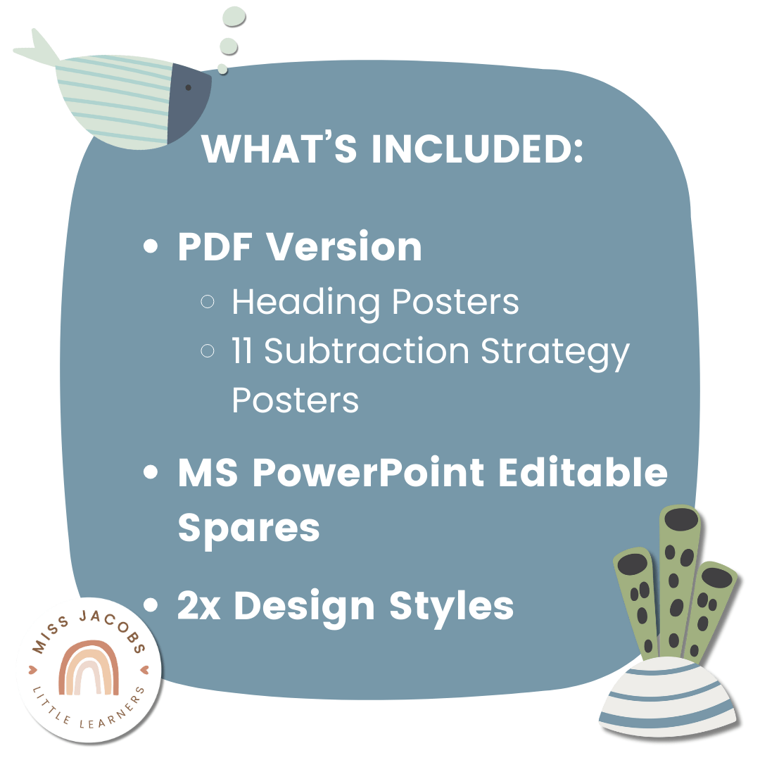 Cute Sea Life Subtraction Strategies Posters - Miss Jacobs Little Learners