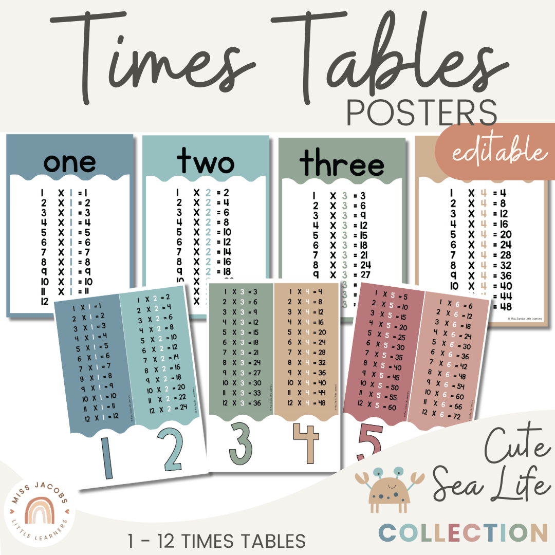 Times Table Chart - Cute Sea Life Classroom Decor