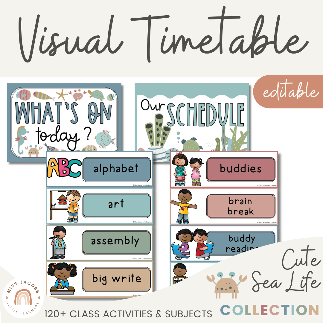 Visual Timetable Daily Schedule - Cute Sea Life Classroom Decor