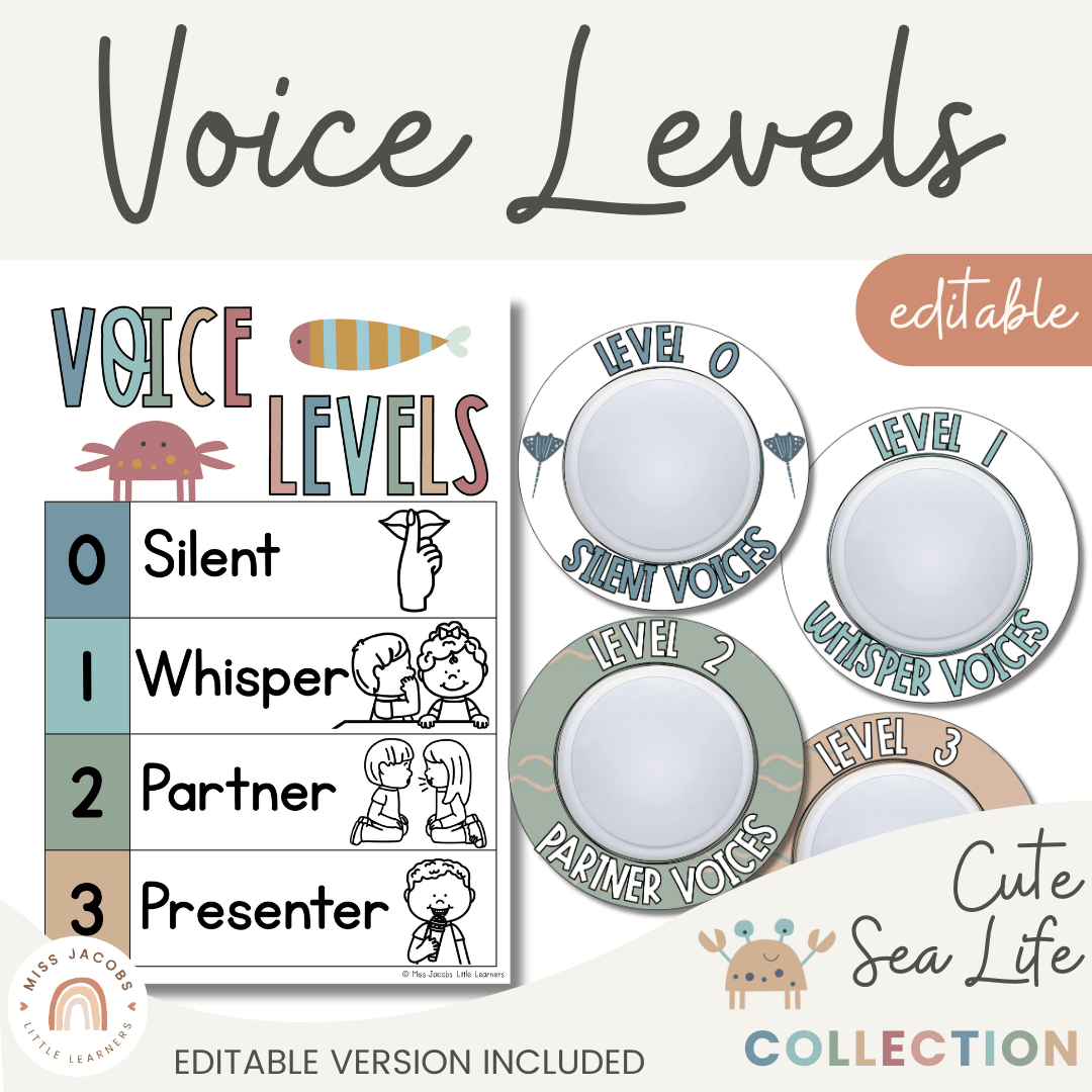 Voice Levels Chart - Cute Sea Life Classroom Decor