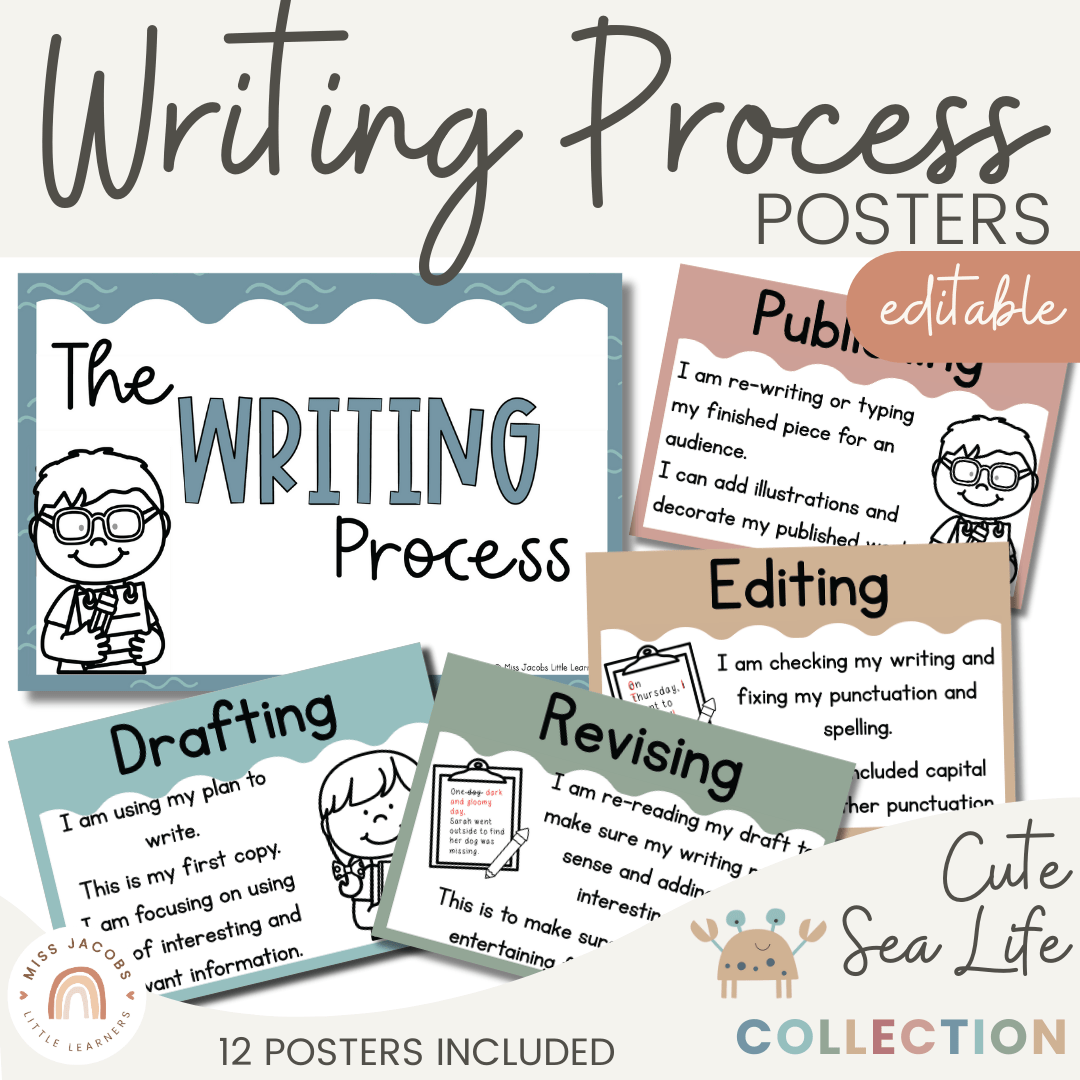 Writing Process Posters - Cute Sea Life Classroom Decor