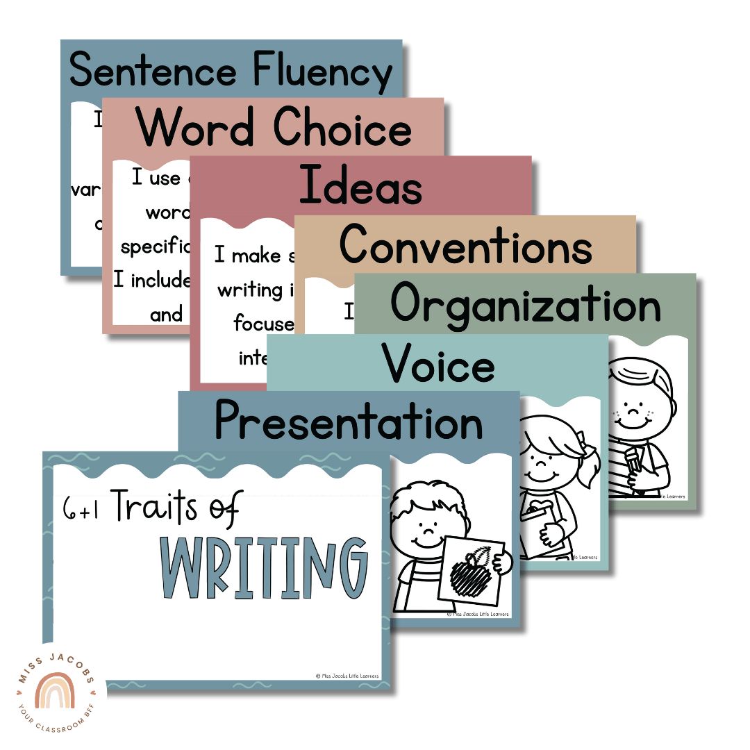 6 + 1 Traits of Writing Posters - Cute Sea Life Classroom Decor