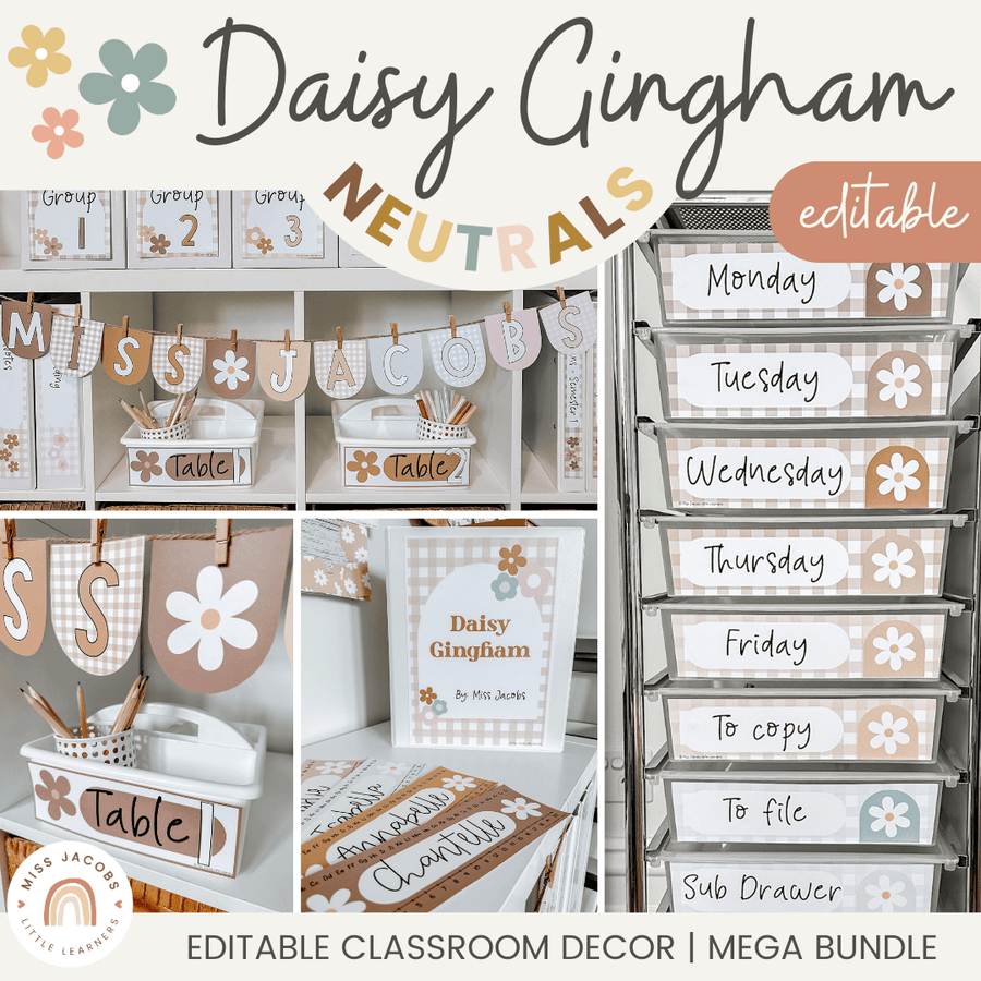 Daisy Gingham Neutrals Theme - Miss Jacobs Little Learners - Miss Jacobs Little Learners