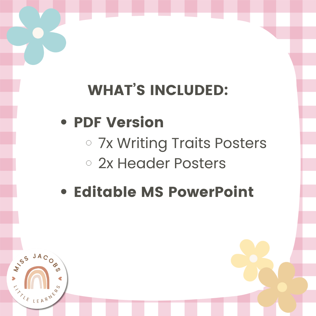 6 + 1 Traits of Writing Posters - Daisy Gingham Pastels