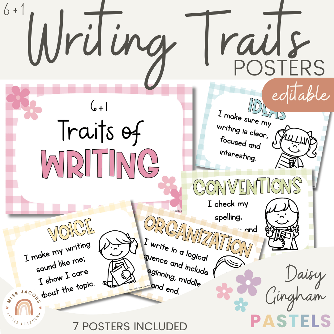6 + 1 Traits of Writing Posters - Daisy Gingham Pastels
