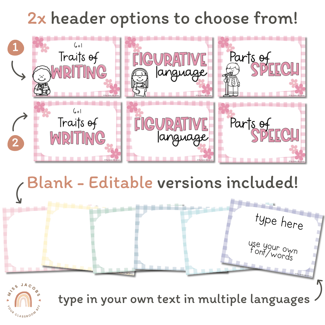 Daisy Gingham Pastels English Posters Bundle - Miss Jacobs Little Learners