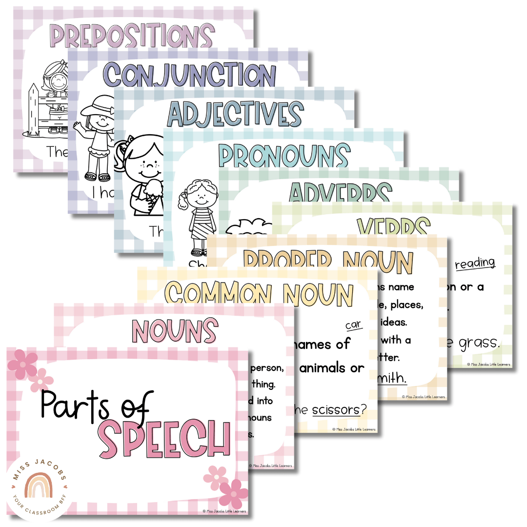 Parts of Speech Posters - Daisy Gingham Pastels Theme