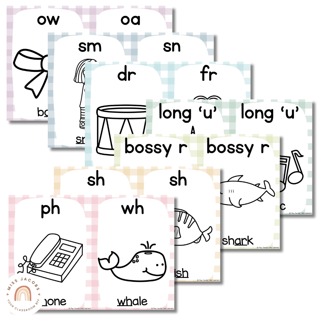 Phonics Posters - Daisy Gingham Pastels Theme