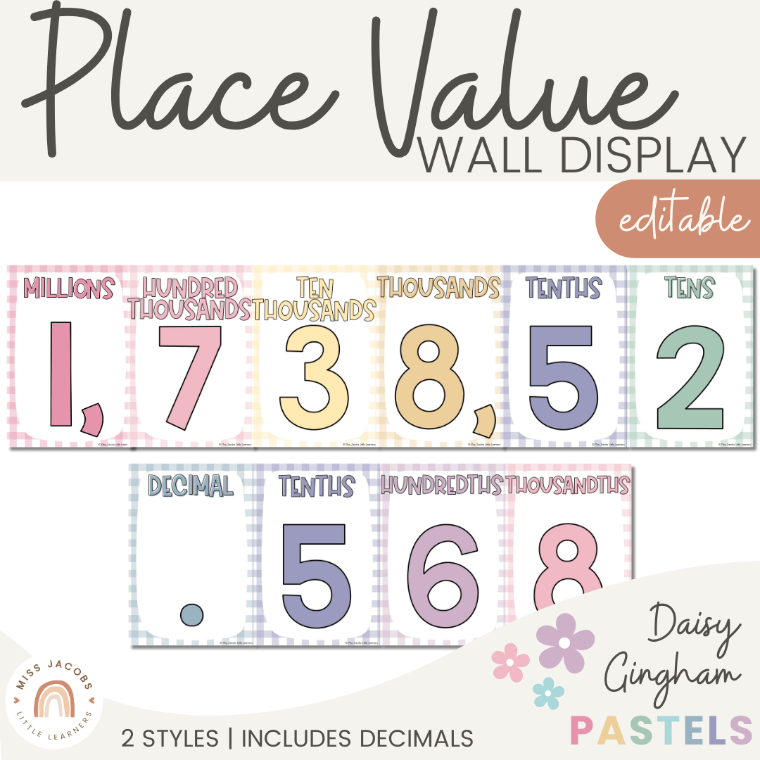 Daisy Gingham Pastels Place Value Posters Bulletin Board Display - Miss ...