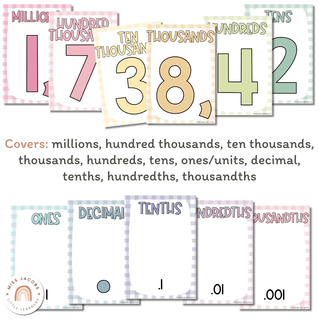 Daisy Gingham Pastels Place Value Posters Bulletin Board Display - Miss ...