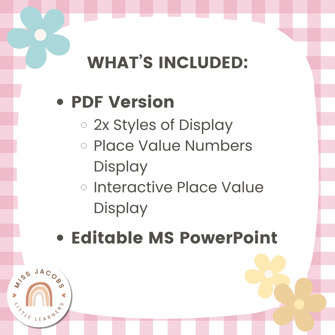 Daisy Gingham Pastels Place Value Posters Bulletin Board Display - Miss ...