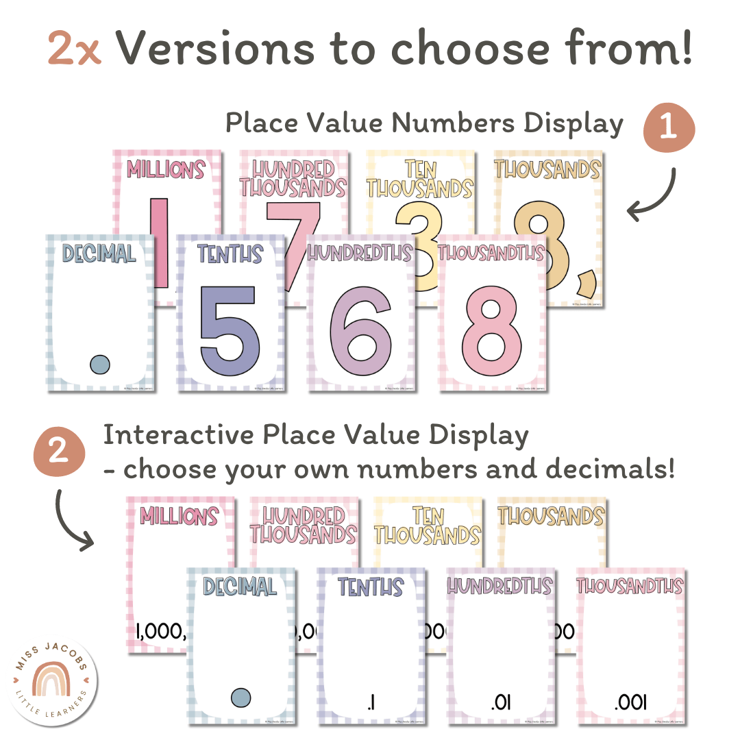 Daisy Gingham Pastels Place Value Posters Bulletin Board Display - Miss ...