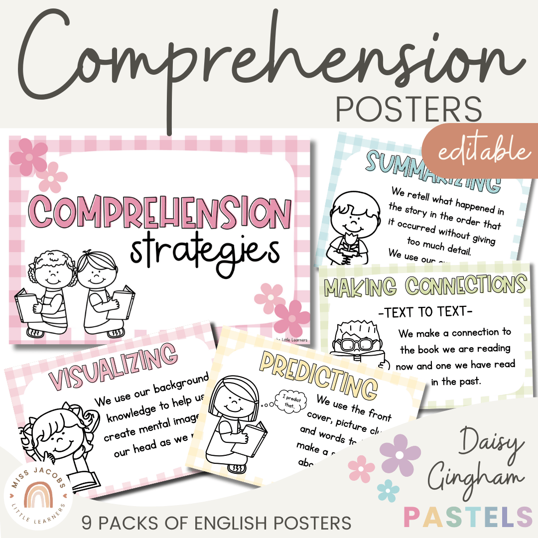 Daisy Gingham Pastels Reading Comprehension Strategies Posters - Miss ...