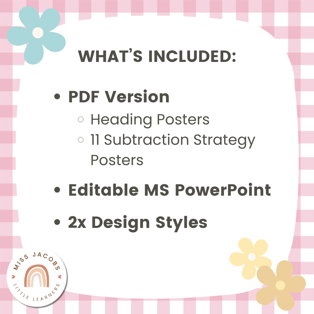 Daisy Gingham Pastels Subtraction Strategies Posters - Miss Jacobs ...