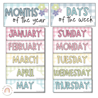 Days and Months Flashcards | Daisy Gingham Pastels Classroom Decor ...