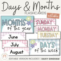 Days and Months Flashcards | Daisy Gingham Pastels Classroom Decor ...