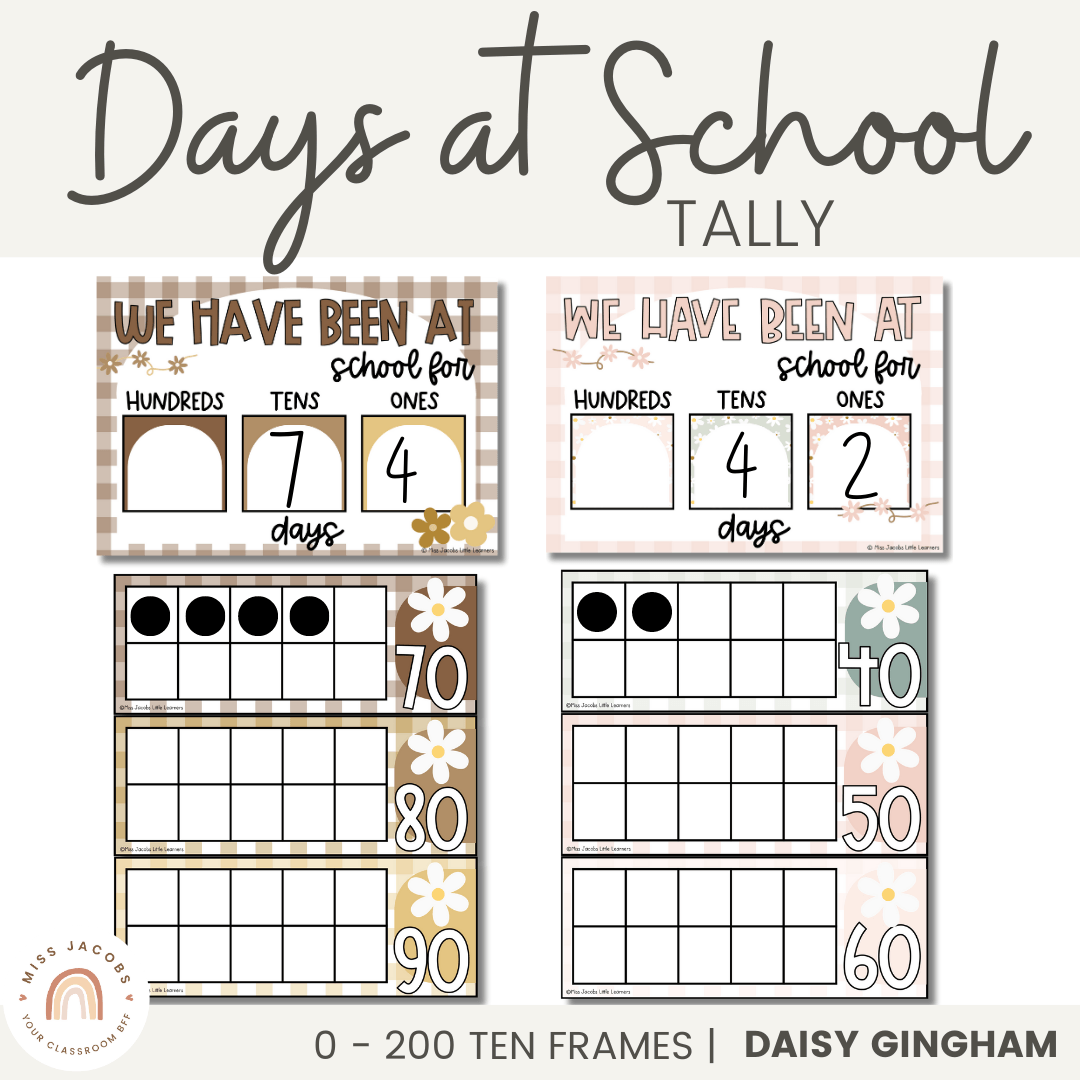 Days at School Display | 100 Days of School Tally | Daisy Gingham Neut ...