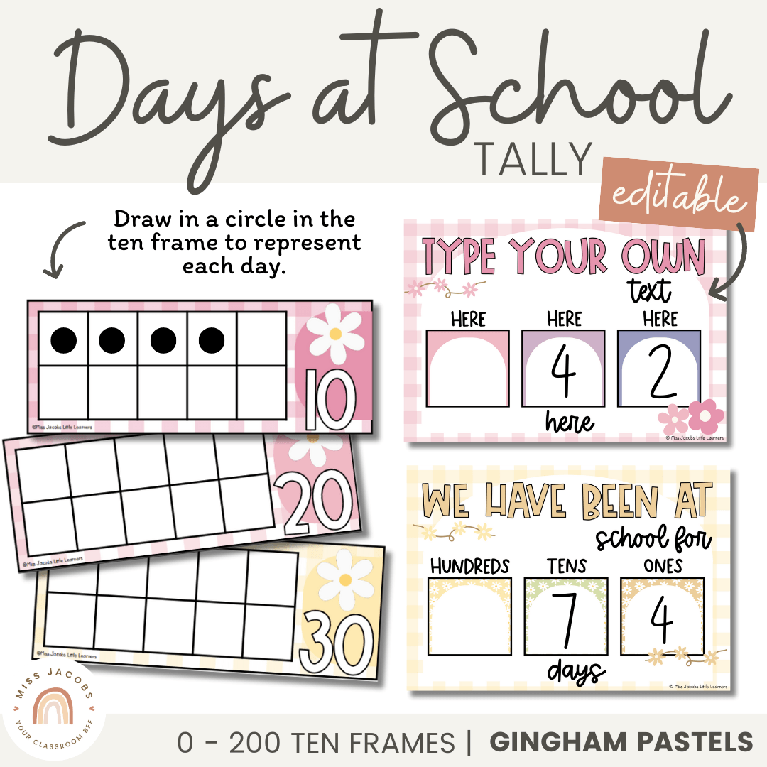 Days at School Display | 100 Days of School Tally | Daisy Gingham Past ...