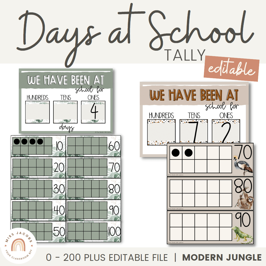 Days At School Tally Display - Modern Jungle Classroom Decor