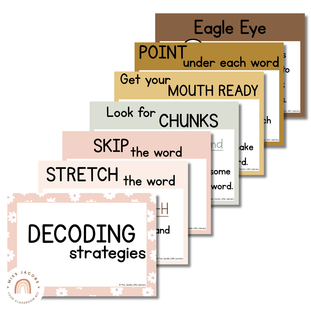 Decoding Reading Strategies Posters | Daisy Gingham Neutrals English C ...