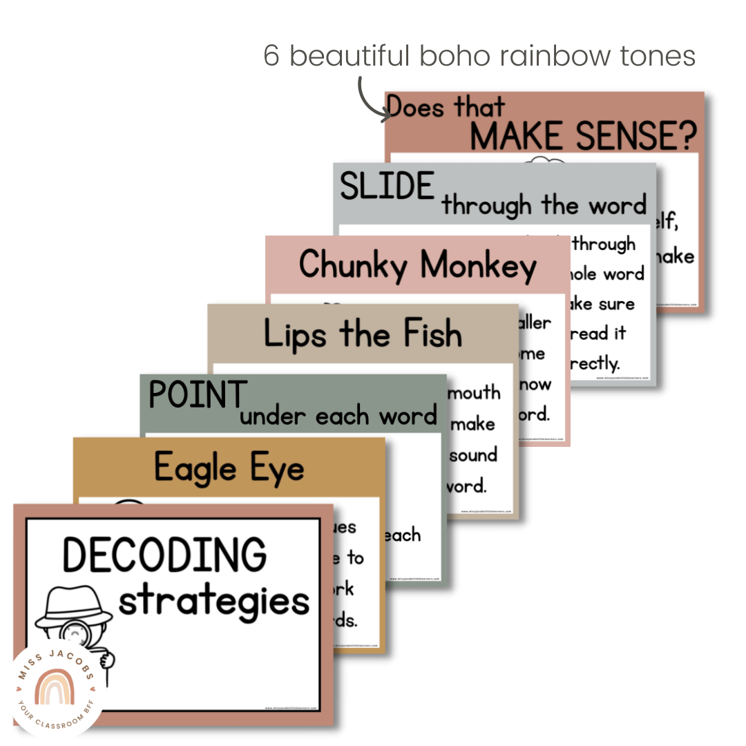 Reading Decoding Strategies Posters - Boho Neutrals Theme - MJLL