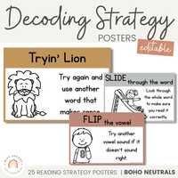 Reading Decoding Strategies Posters - Boho Neutrals Theme - MJLL