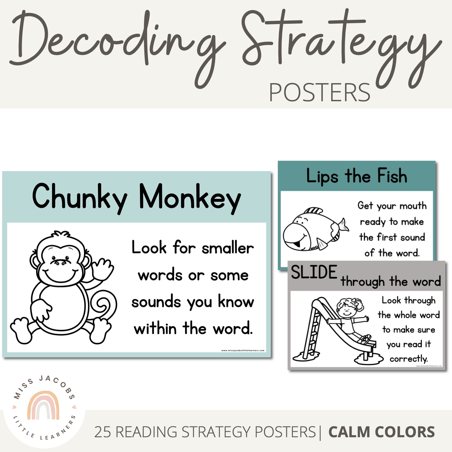 Decoding Reading Strategies Posters - Rainbow Calm Colors