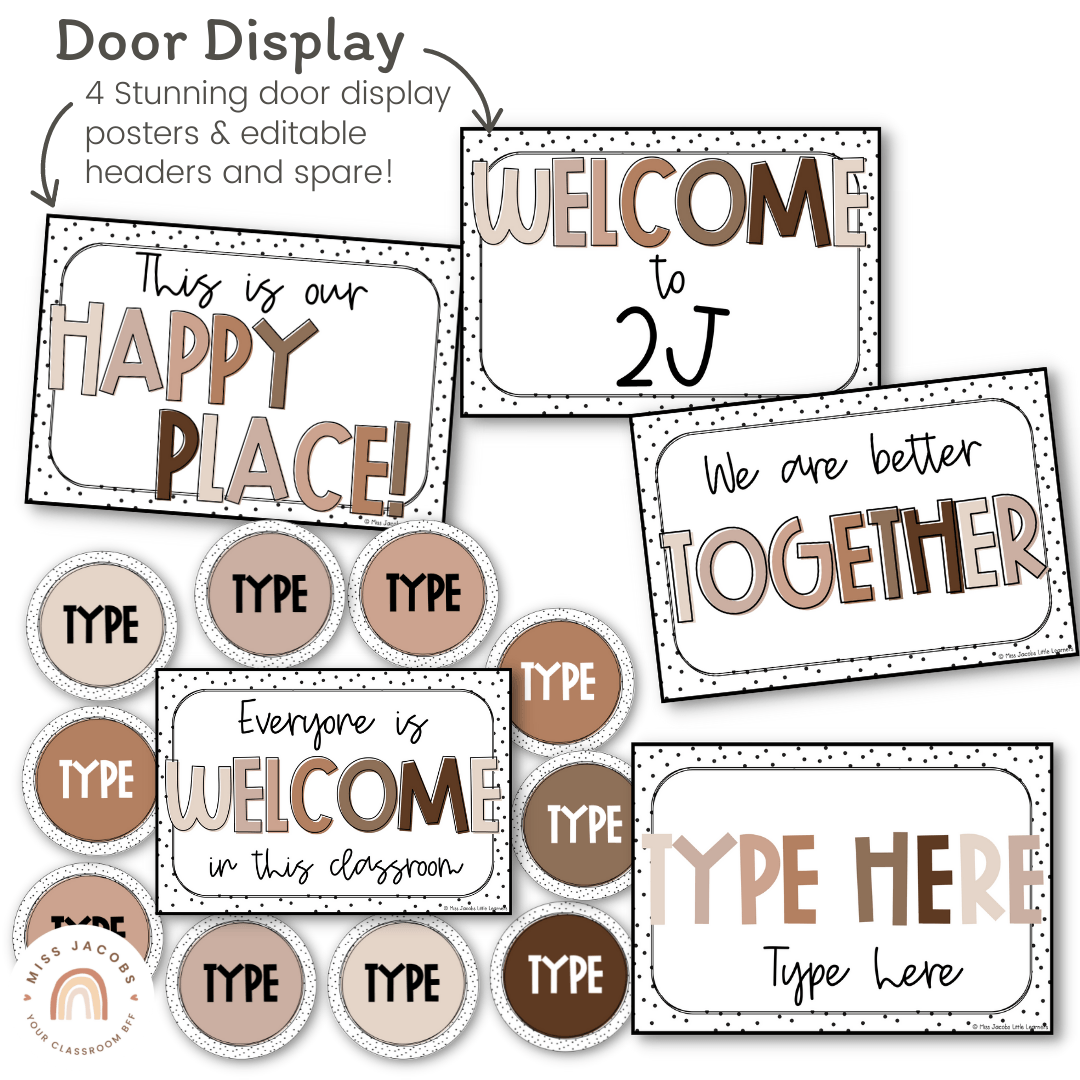 Door Display | SPOTTY NEUTRALS | Editable – Miss Jacobs Little Learners