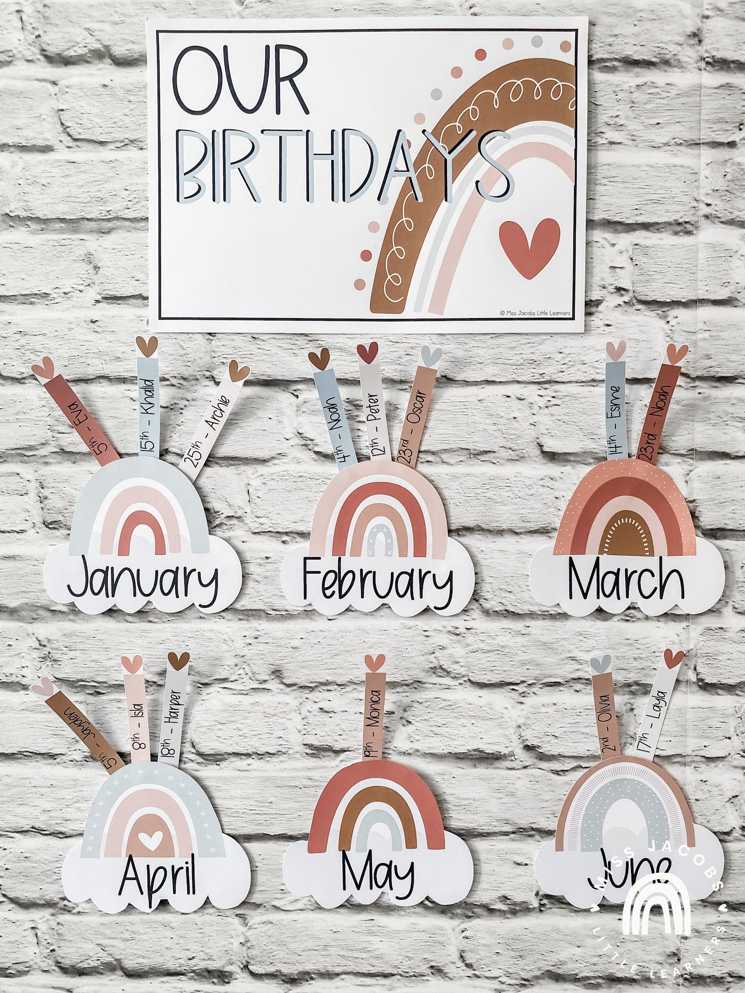 Earthy Boho Rainbow Birthday Display | Editable Neutral Classroom Deco ...