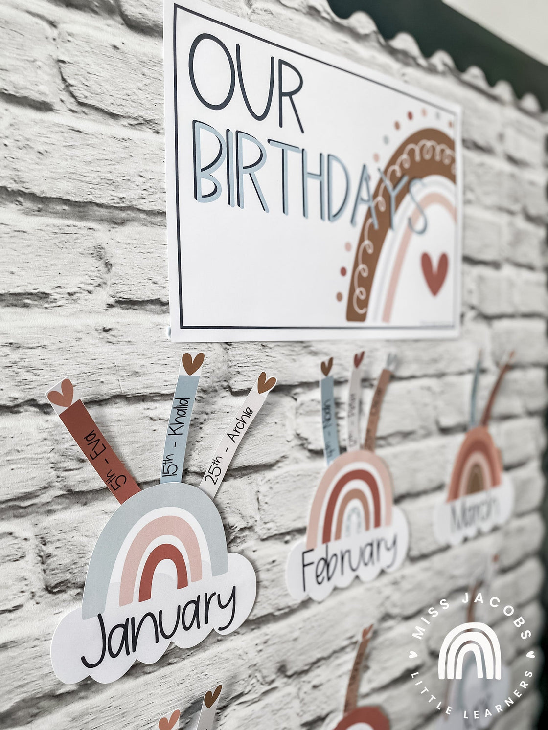 Earthy Boho Rainbow Birthday Display | Editable Neutral Classroom Deco