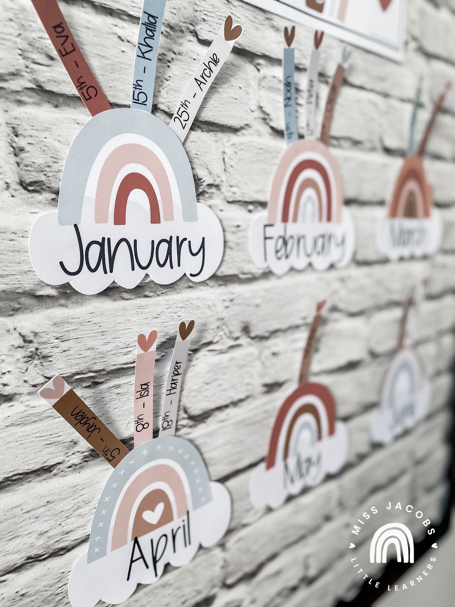 Earthy Boho Rainbow Birthday Display | Editable Neutral Classroom Deco