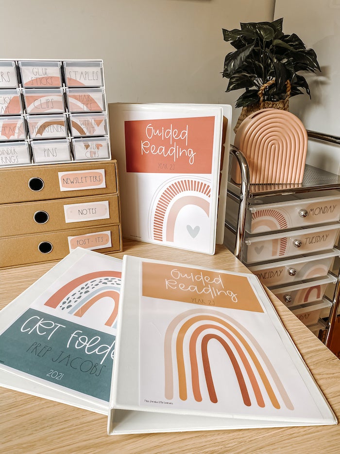 Earthy Rainbow Themed Teacher Binder Covers and Spines | Editable