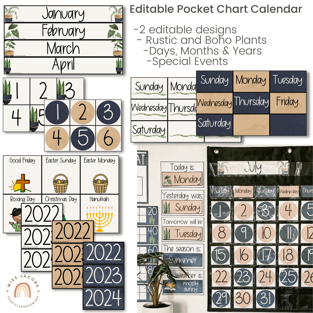 Calendar & Weather Display - Boho Plants Classroom Decor