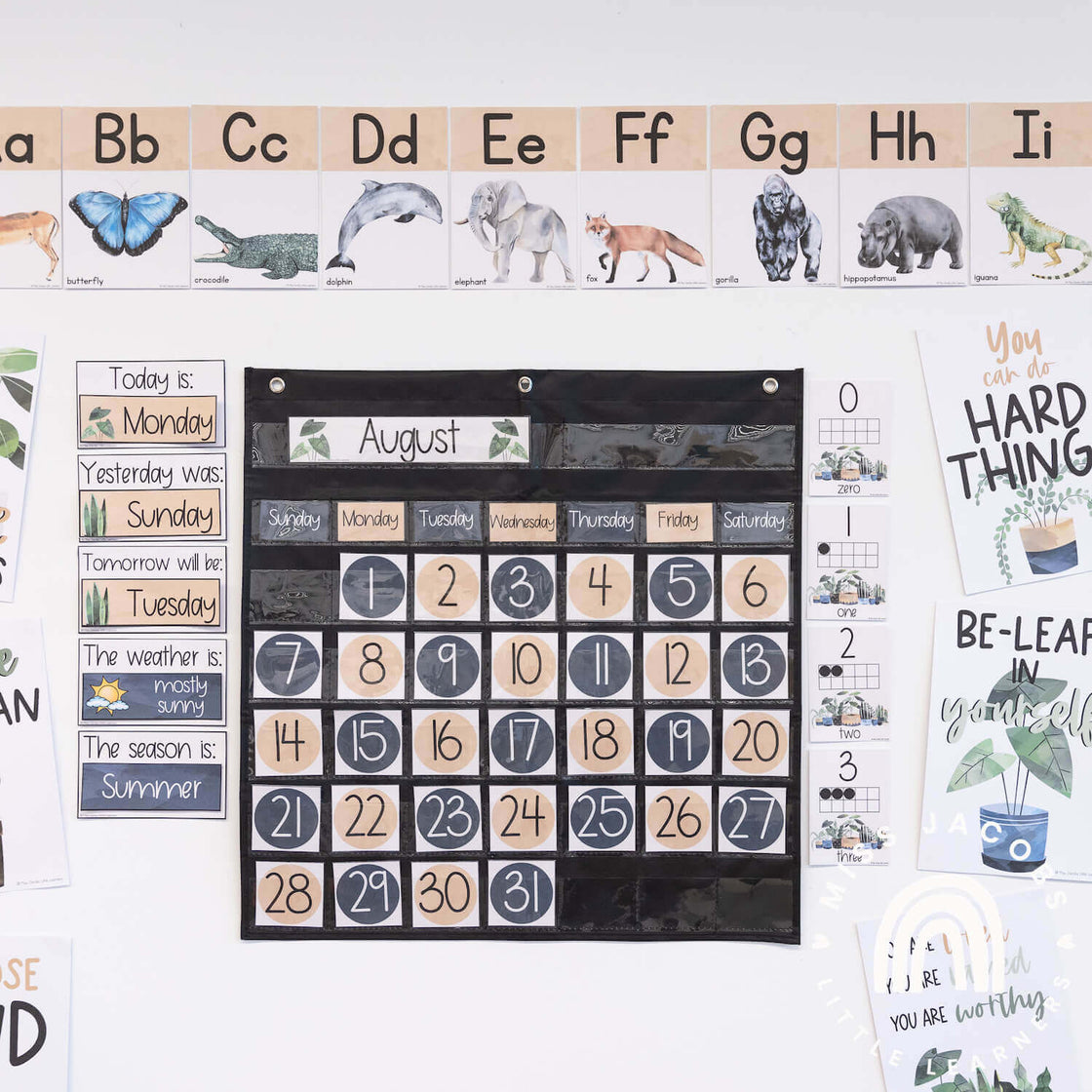 Calendar & Weather Display - Boho Plants Classroom Decor