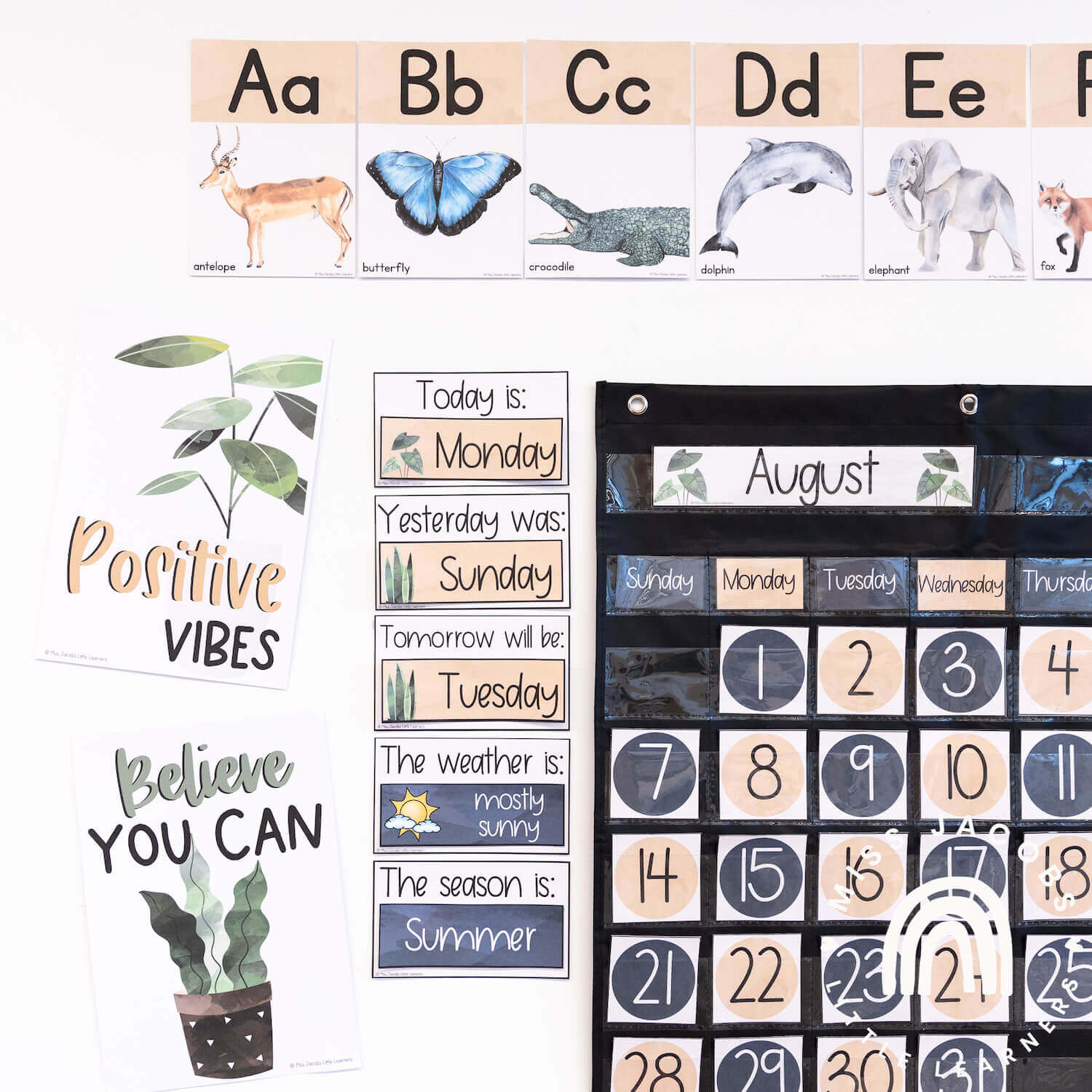 Calendar & Weather Display - Boho Plants Classroom Decor