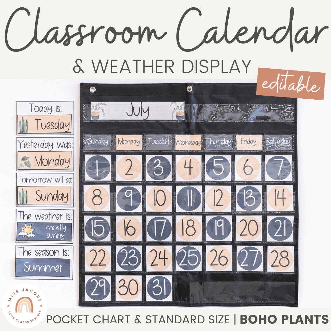 Calendar & Weather Display - Boho Plants Classroom Decor