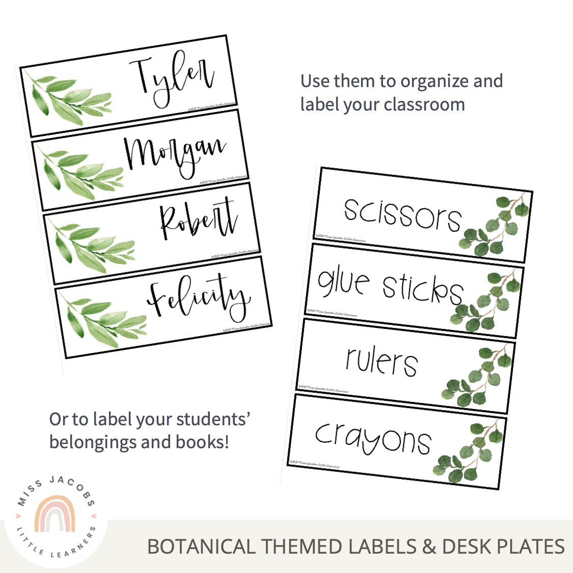 Student Desk Name Plates - Botanical Classroom Decor